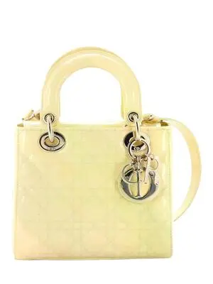 Dior Lady Bag Cannage Quilt Patent Small Satchel - Yellow