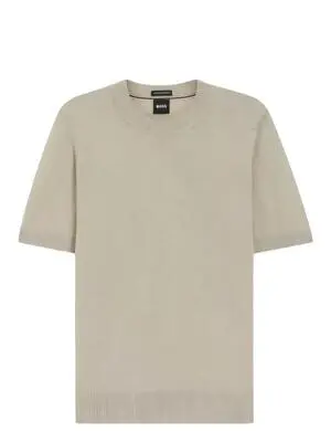 BOSS Short-sleeve Virgin-wool T-shirt - Neutrals