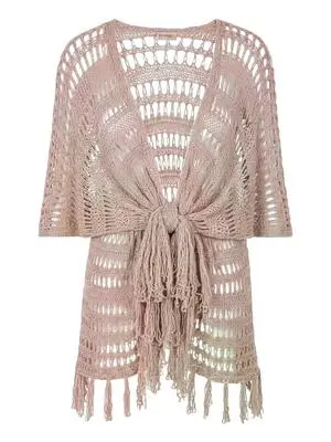 TWINSET Open-knit Poncho With Fringe Detail - Pink