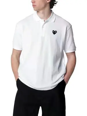 Comme Des Garçons Logo Heart-patch Polo Shirt - White