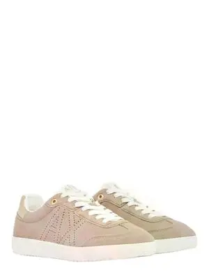 Armani Exchange Perforated Logo Leather Sneakers - Neutrals