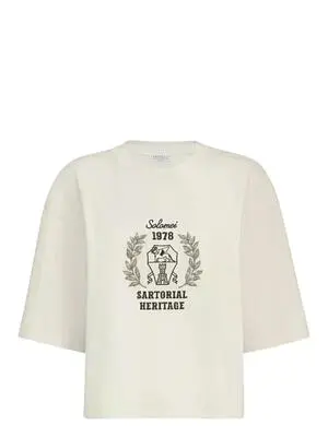 Brunello Cucinelli Cotton Jersey T-shirt With Embroidery - Neutrals