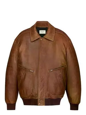 Saint Laurent Leather Bomber Jacket - Brown
