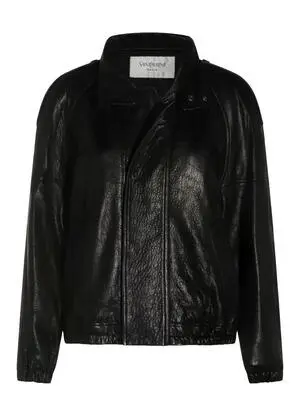 Saint Laurent Crinkled Leather Jacket - Black