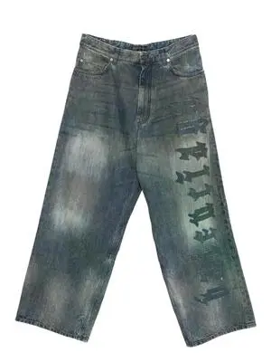 Balenciaga Faded Effect Graphic Print Wide Leg Jeans - Blue