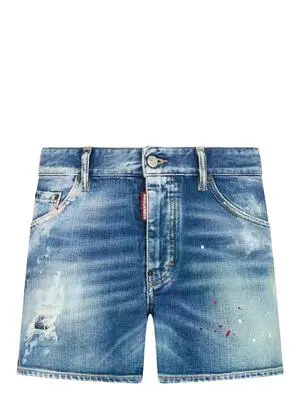 Dsquared2 Distressed Paint Splatter Denim Shorts - Blue