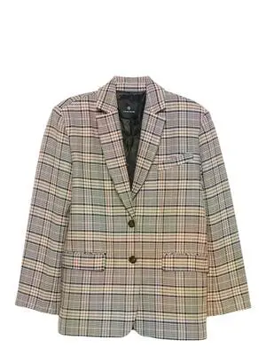 ANINE BING Quinn Check-pattern Single-breasted Blazer - Neutrals