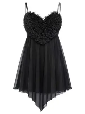 Dsquared2 Silk Ruffled Sweetheart Neck Mini Dress - Black