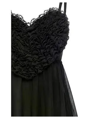 Dsquared2 Silk Ruffled Sweetheart Neck Mini Dress - Black