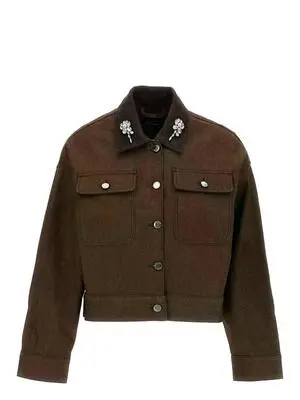 Simone Rocha Embellished Cropped Denim Jacket - Brown