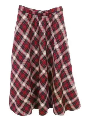 Dior Check 'n' Plaid Wool Skirt - Red