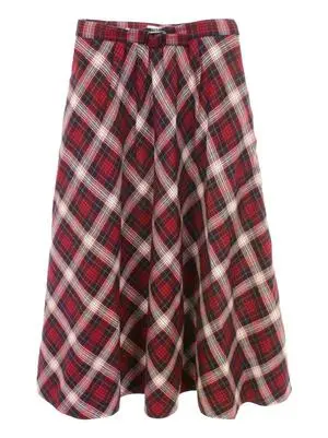 Dior Check 'n' Plaid Wool Skirt - Red
