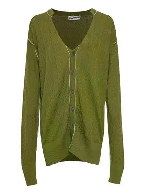 SONIA CARRASCO Chevron-Knit Cardigan With Piped Trim