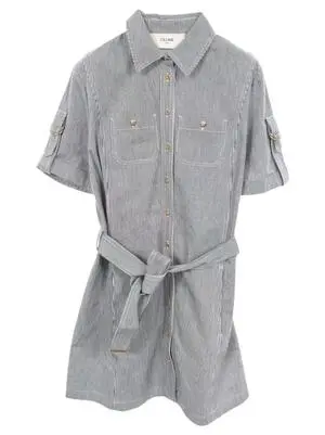 Celine Striped Cotton Mini Dress With Belt - Blue