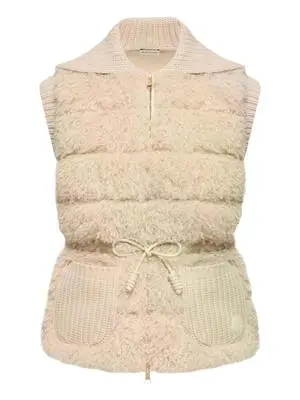 Moncler Quilted Shearling-effect Vest With High Neck And Drawstring Waist - Neutrals