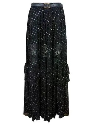SELF-PORTRAIT Metallic Fil-coupé Lace-trimmed Maxi Skirt - Black