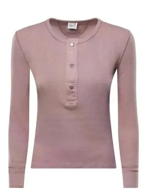 Chloé Ribbed Knit Long Sleeve T-shirt - Pink