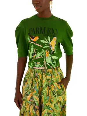 Farm Rio Puff Sleeve Graphic T-shirt - Green