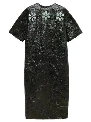 Marni Crinkled Taffeta Midi Dress With Embellished Daisies - Black