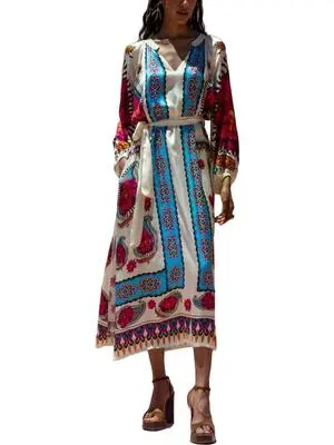 NEMA Freya Paisley-print Belted Midi Dress - Neutrals