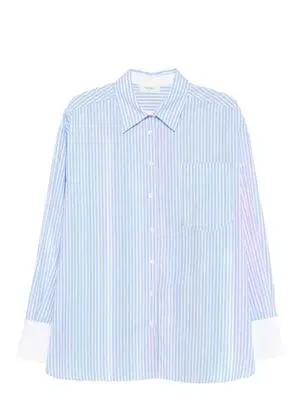 VICOLO Vertical Stripe Contrast Cuff Shirt - Blue