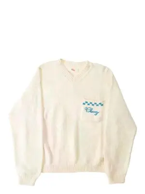 CHERRY LA V-neck Sweater With Embroidered Pocket - Neutrals
