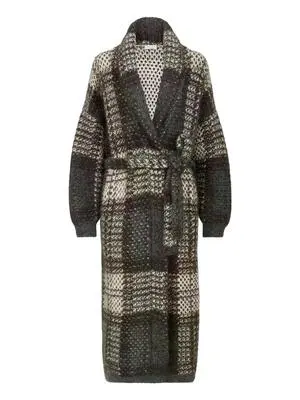 Brunello Cucinelli Brunello Cucinelli Dazzling Tartan Double Knit Coat Brown