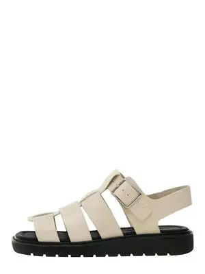 Calvin Klein Leather Flat Sandals - Neutrals