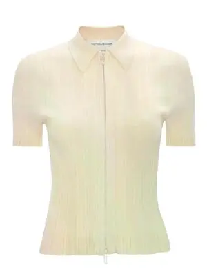 Victoria Beckham Ribbed Knit Zip-up Shirt - Neutrals