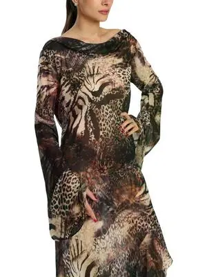 MIAU BY CLARA ROTESCU Animal Print Maxi Dress - Brown