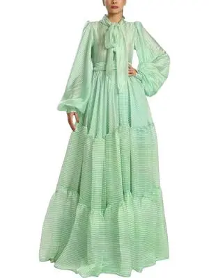 MIAU BY CLARA ROTESCU Striped Maxi Dress - Green