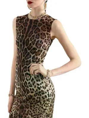 Dolce & Gabbana Leopard Print Charmeuse Dress - Neutrals