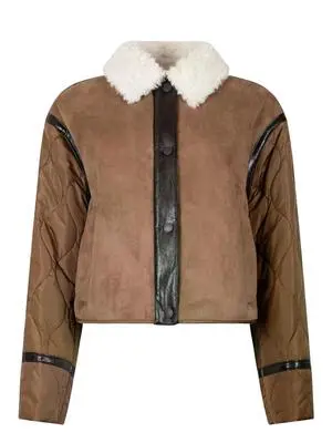 Max Mara Quilted Shearling-collar Jacket - Brown