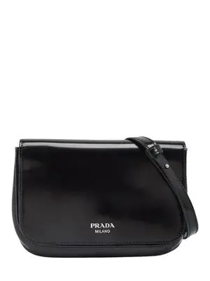 Prada Brushed Leather Flap Crossbody Bag - Black