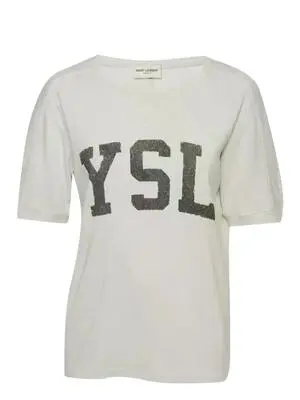 Saint Laurent Logo Print Cotton T-shirt - Neutrals
