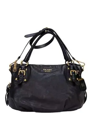 Prada Buckled Leather Shoulder Bag - Black