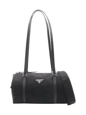 Prada Saffiano Trimmed Tessuto Satchel - Black