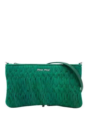 Miu Miu Matelasse Nylon Crystal Chain Crossbody Bag - Green