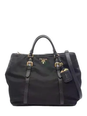 Prada Vitello Daino Trimmed Tessuto Satchel - Black