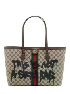 Balenciaga The Hacker Project Medium Bb Supreme Graffiti Ophidia Tote Bag - Neutrals