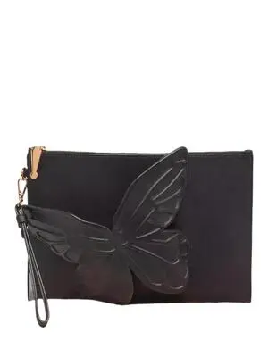 SOPHIA WEBSTER Leather Butterfly Applique Wristlet Clutch Bag - Black