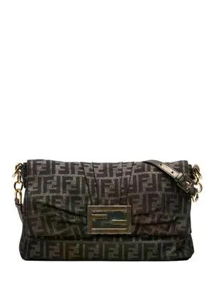 Fendi Zucca Canvas Glitter Mia Flap Shoulder Bag - Brown