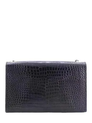 Saint Laurent Monogram Tassel Crocodile Embossed Leather Medium Crossbody Bag - Black