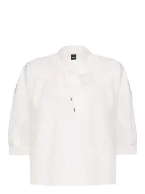 BOSS BOSS Drawstring Neck Puff-Sleeve Shirt White