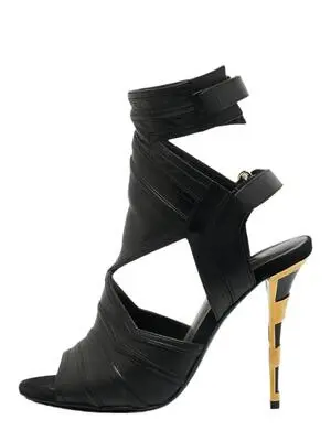 Balmain Leather Cut-out Ankle-strap Sandals - Black