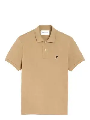 AMI Paris Cotton Polo With De Coeur - Neutrals