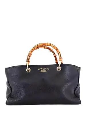 Gucci Bamboo Shopper Leather Medium Tote Bag - Black