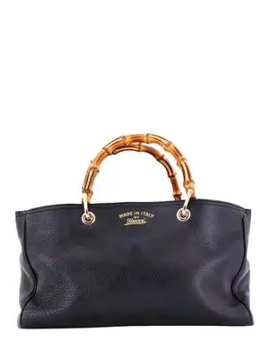Gucci Bamboo Shopper Leather Medium Tote Bag - Black