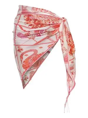 FERRAGAMO Silk Pareo With Floral Print - Neutrals