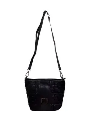 CAMPOMAGGI Beth Woven Design Studded Shoulder Bag - Black